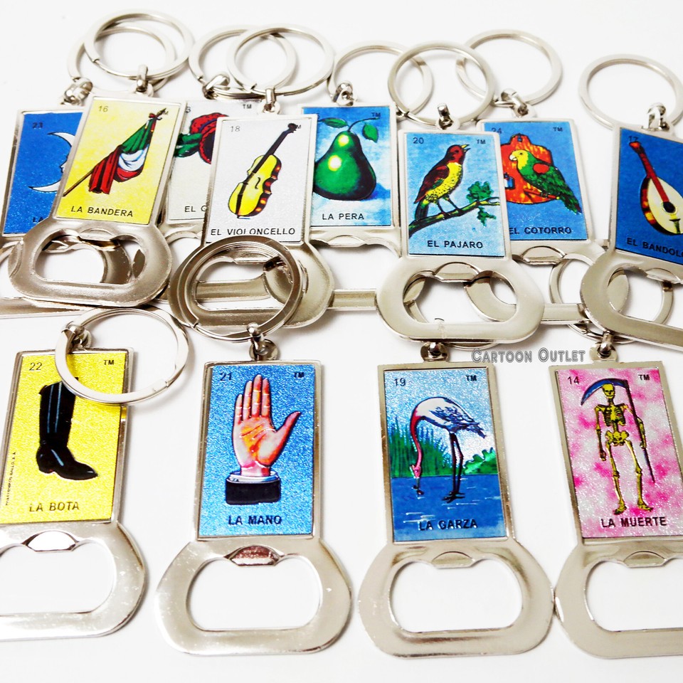 12 Pieces Mexican Loteria Bingo Keychain Bottle Openers Llavero Key ...