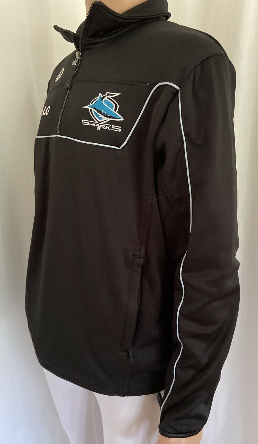 ISC Small Black Cronulla Sharks NRL Jacket w Embroidered Logos LG ...