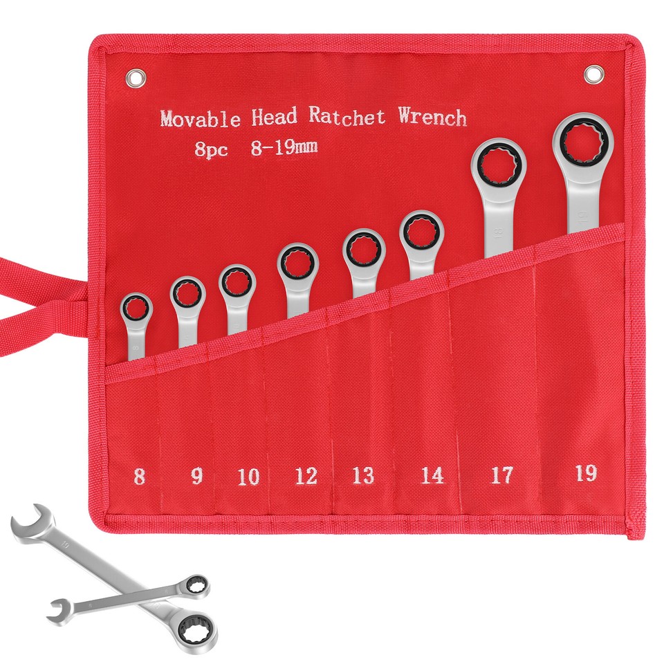 8-19mm Ratcheting Wrench Combination Spanner Tool Metric Flexible/Fixed ...