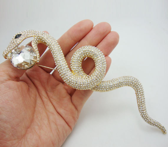 6.57" Luxurious Long Snake Pendant Animal Brooch Pin Clear Rhinestone ...