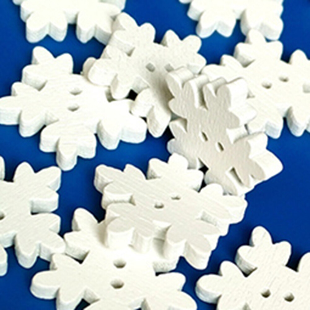 100/50Pcs Christmas White Wooden Snowflakes Buttons for Scrapbooking ...