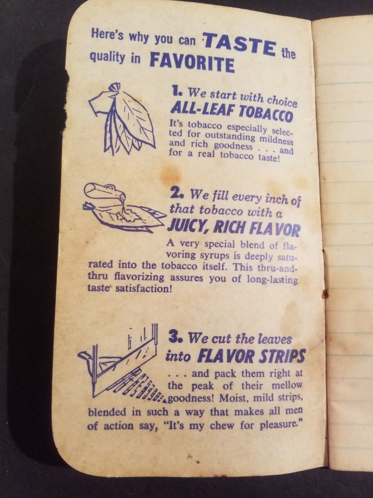 Vintage Favorite Chewing Tobacco/Pops Rite Popcorn Notebook Memo Book ...
