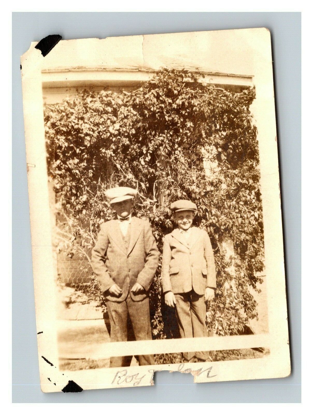 Vintage 1920's Photograph Snapshot Two Boys Suits & Newsboy Caps in ...