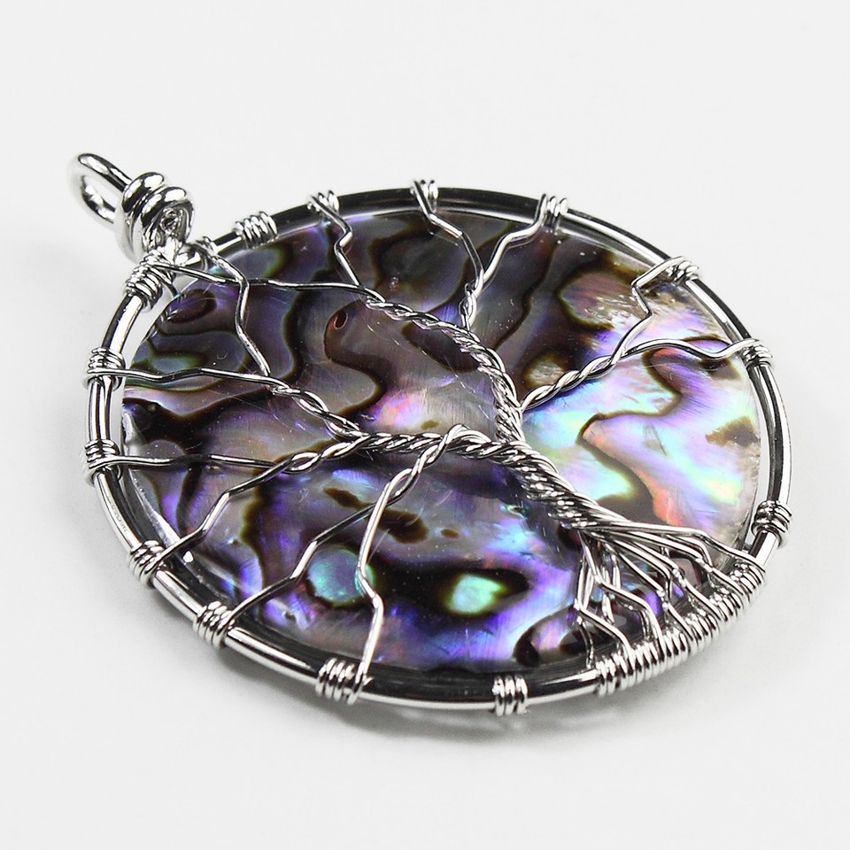 BAYUEBA Natural Paua Abalone Shell Tree of Life Pendant For Necklace ...