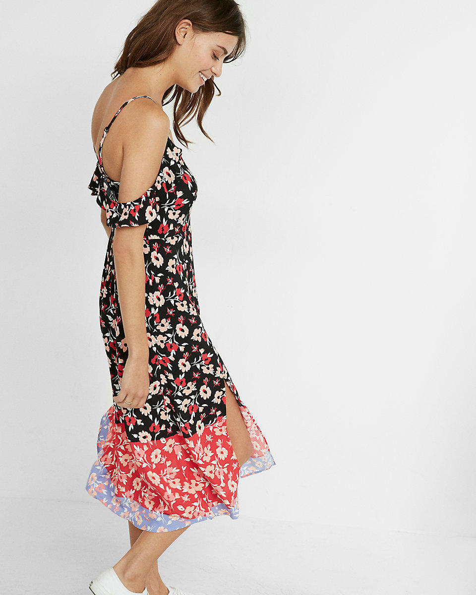 NWT Express Floral Print Cold Shoulder Midi Dress Value $80 Sold Out | eBay