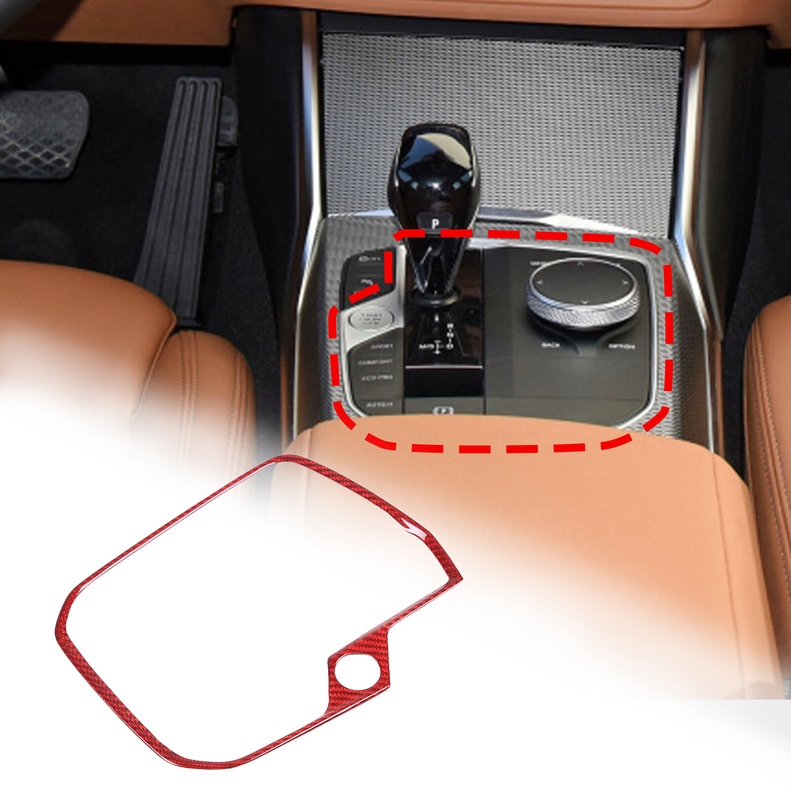 RHD Red Carbon Fiber Conosle Gear Shift Trim Frame For BMW X5 X6 X7 XM ...