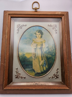 Jane Freeman Vintage Framed Shadowbox Print CHUMS Girl & Kitten by ...