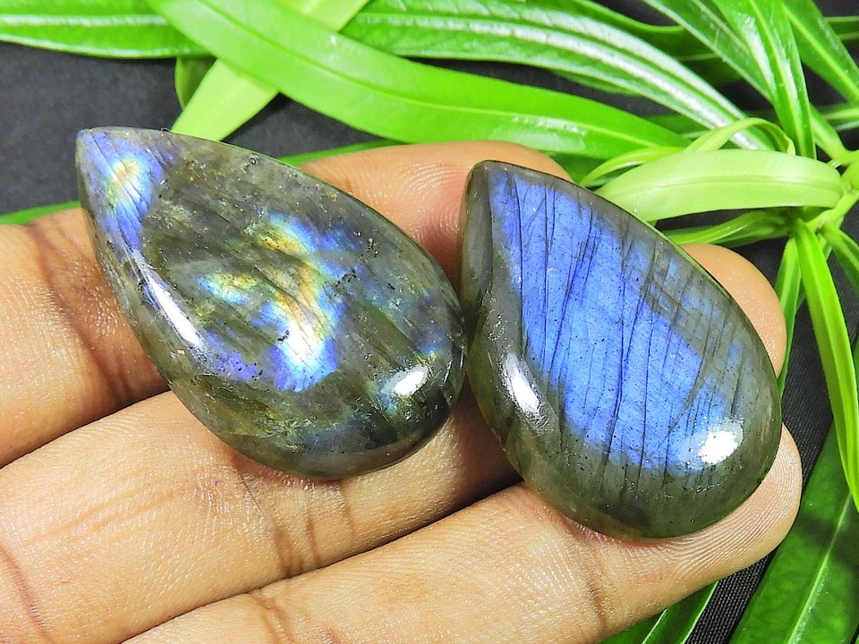 39-40MM Natural Purple Labradorite Pear 2Pcs Cabochon Loose Gemstone ...