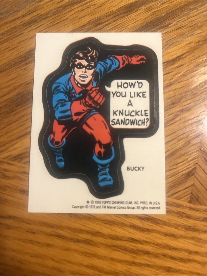 1976 Topps Marvel Sticker Card Bucky How’d You Like A Knuckle Sandwich ...