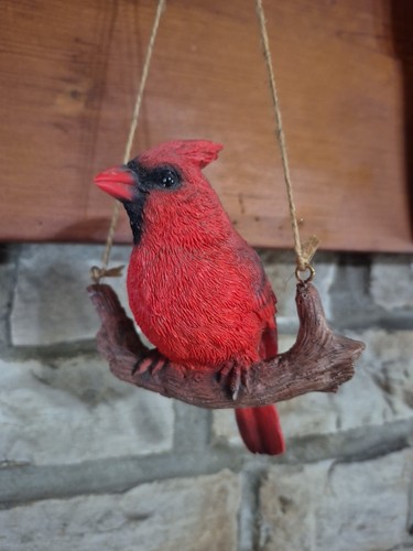 Hanging Cardinal on Branch Garden Statue Garden Home Decor | eBay