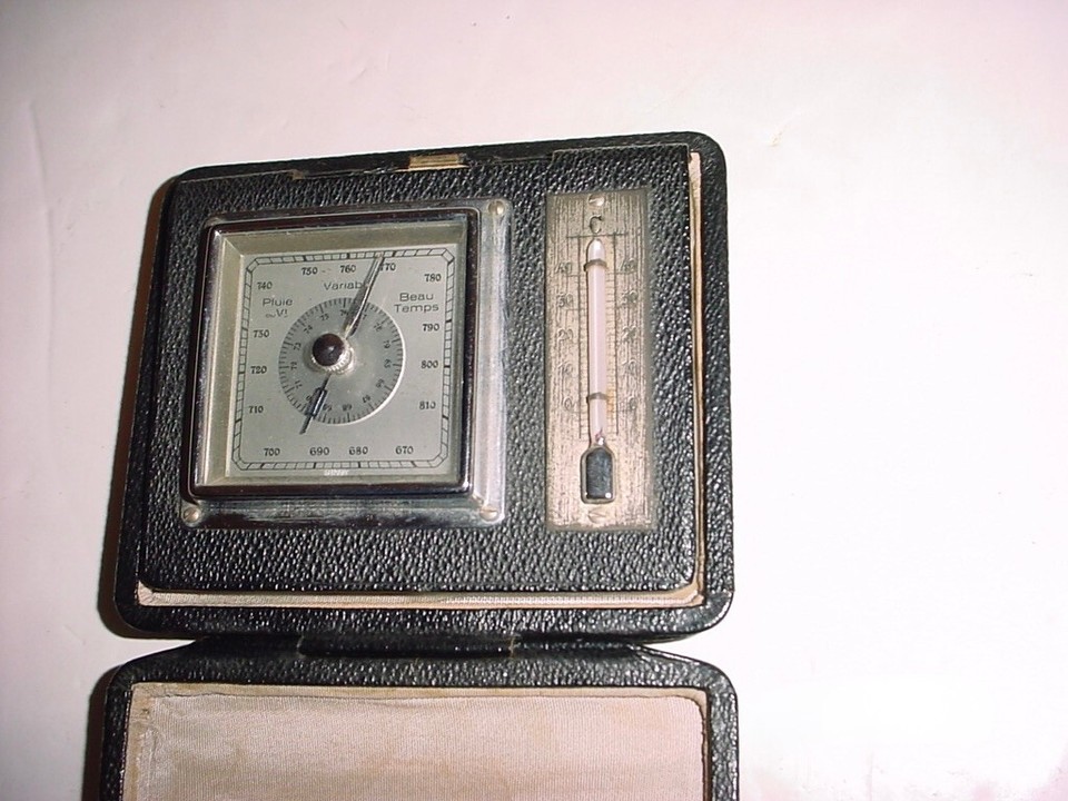 ANTIQUE LUFFT BAROMETER HYGROMETER THERMOMETER WEATHER STATION IN CASE ...