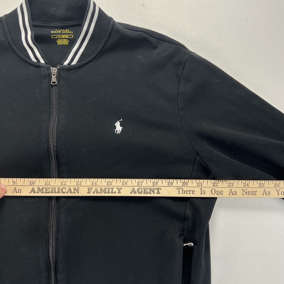 POLO Ralph Lauren Track Jacket Mens L Black w/ White Pony Full Zip 100% ...