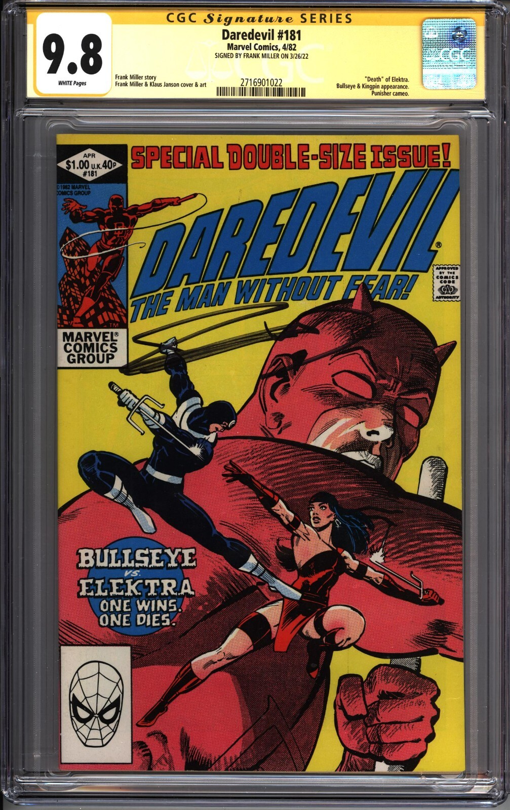 * DAREDEVIL #181 CGC 9.8 SS Signed Frank Miller Death ELEKTRA! (2716901022) * | eBay