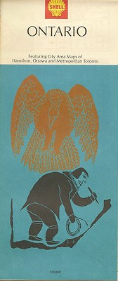 1969 SHELL Eskimo Art Road Map ONTARIO Toronto Canada Hamilton Ottawa ...