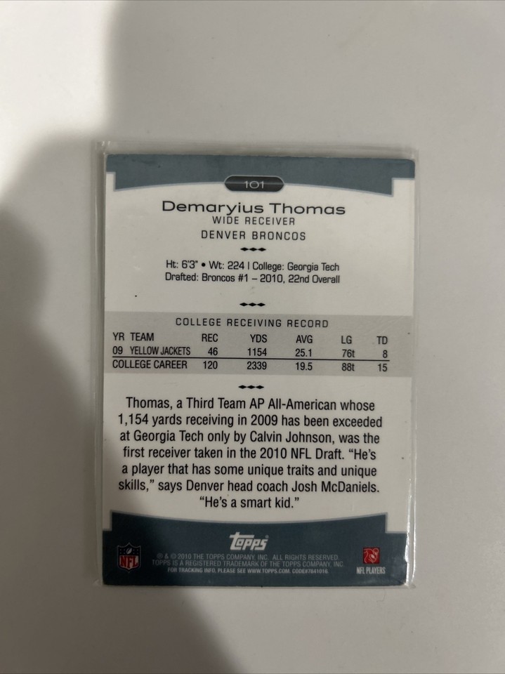 2010 Topps Platinum Demaryius Thomas RC Refractor Thick Card Stock Rare ...