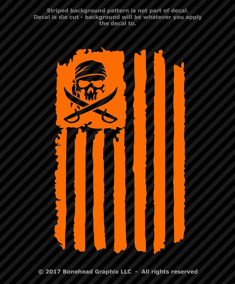 Pirate Skull Distressed Flag Jolly Roger L-XL Vinyl Decal Sticker - 25 ...