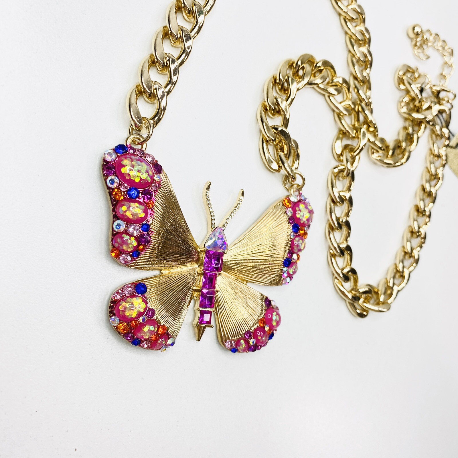 NWT Natasha Rhinestone Butterfly Gold Tone Statement Necklace | eBay