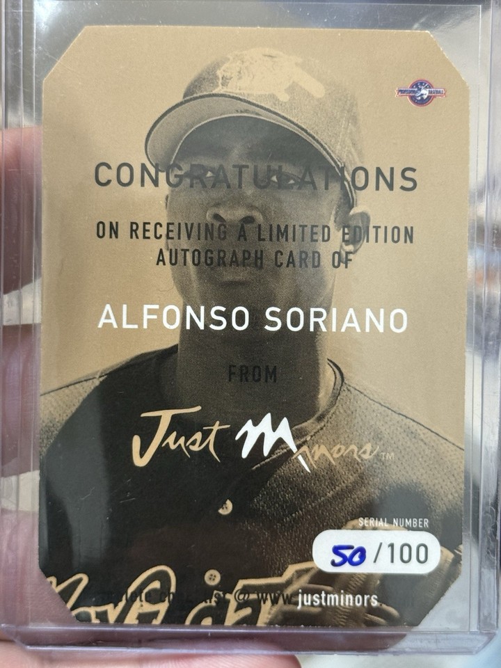 1999 Just Diamonds Alfonso Soriano Die Cut On Card AUTO RC Yankees 50/ ...
