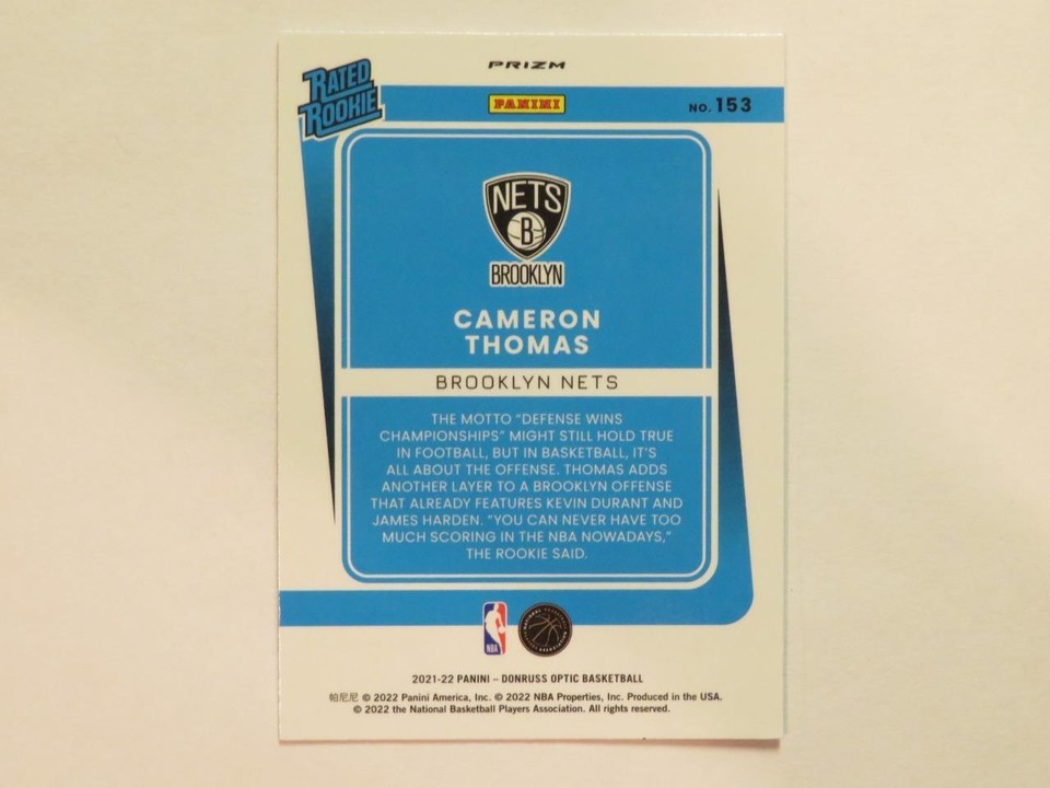2021 Panini Donruss Optic Cameron Thomas Base Silver Holo Prizm Rookie ...