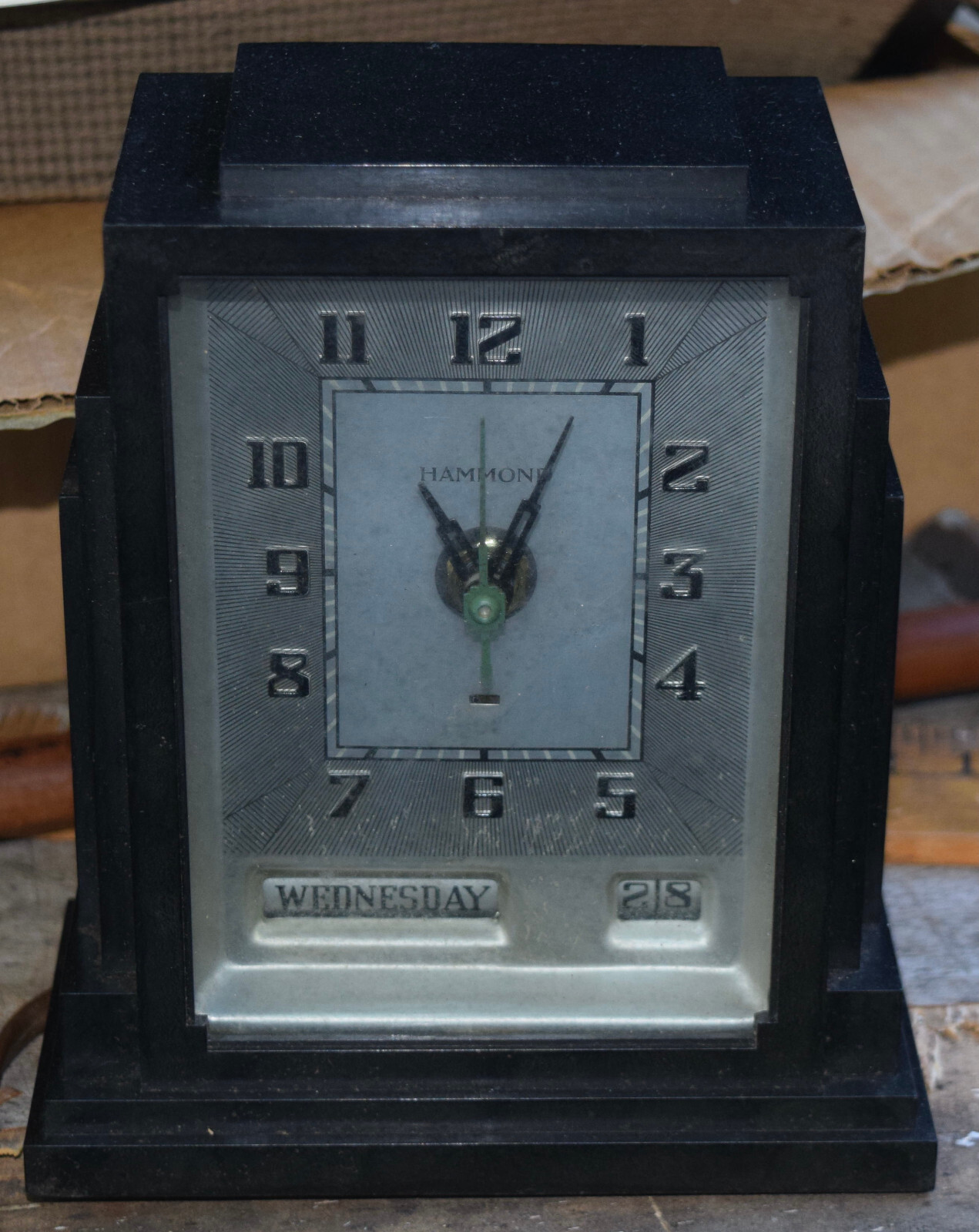 OLD VINTAGE 30s HAMMOND JET BLACK EBONY BAKELITE ANTIQUE ART DECO CLOCK ...