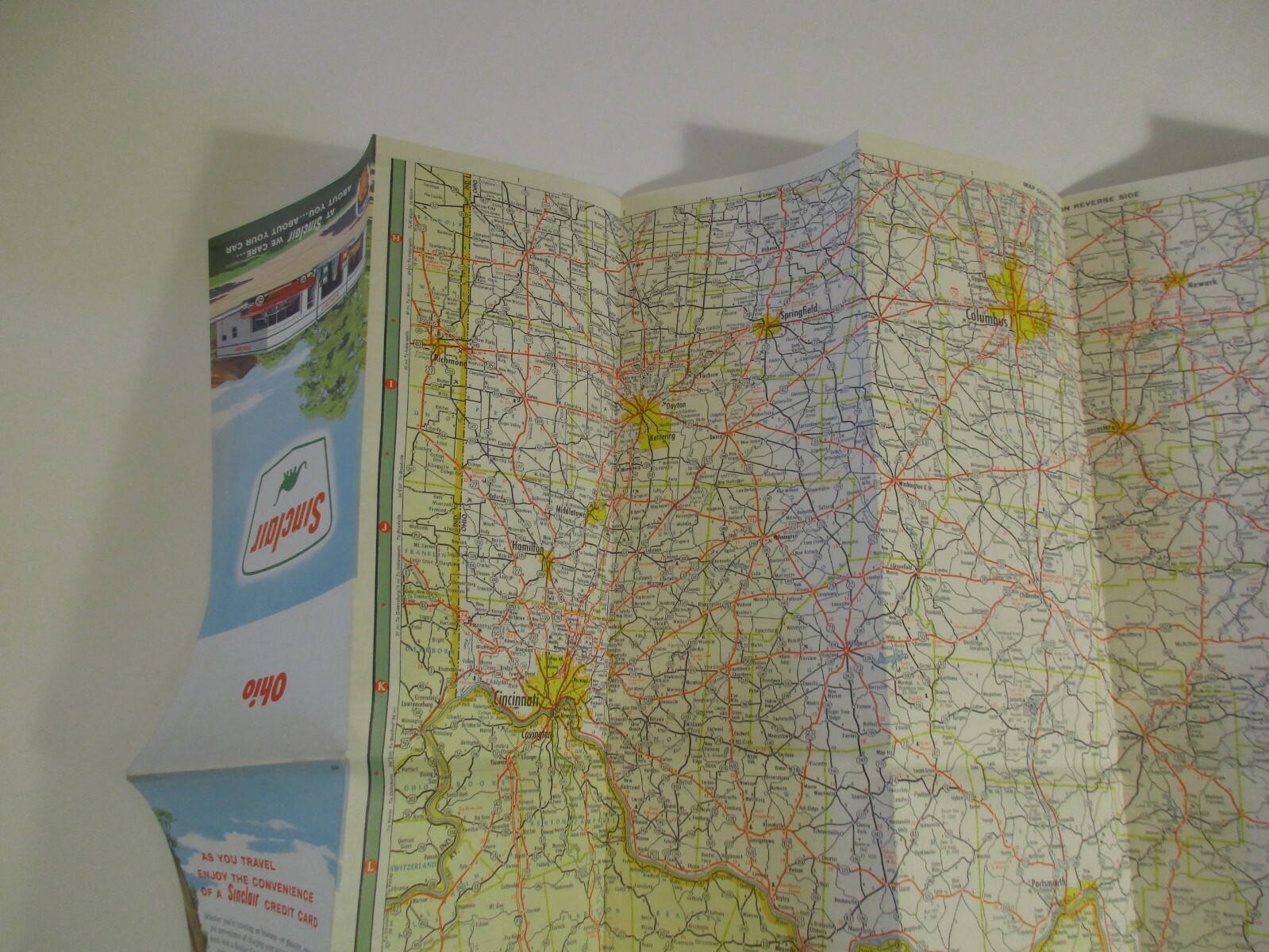 Vintage 1960's Sinclair Ohio State Highway Gas Station Travel Road Map ...