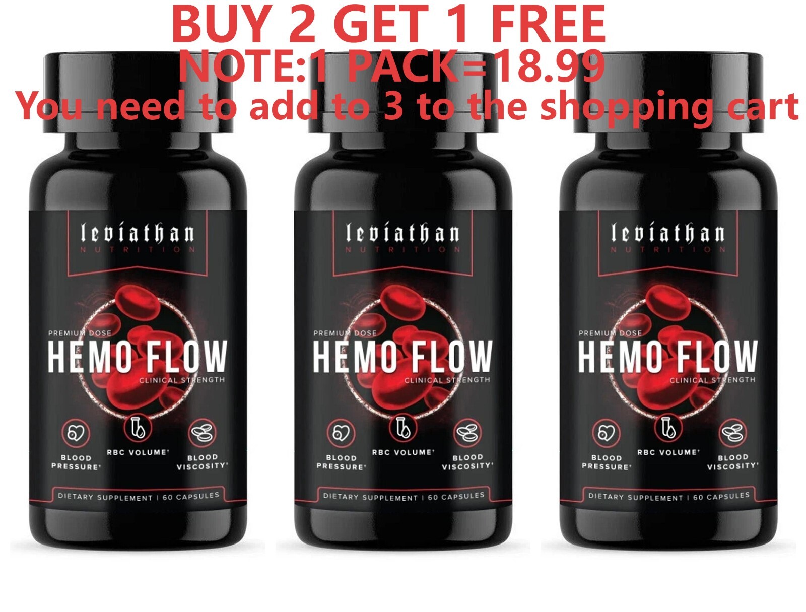 3 pack Leviathan Nutrition Hemo Flow | Supplement with Nattokinase for ...