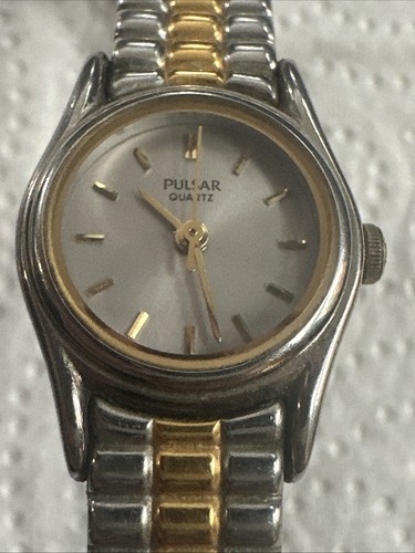 VINTAGE PULSAR V811-6150 LADIES WATCH - SILVER & GOLD TONE STRETCH BAND ...