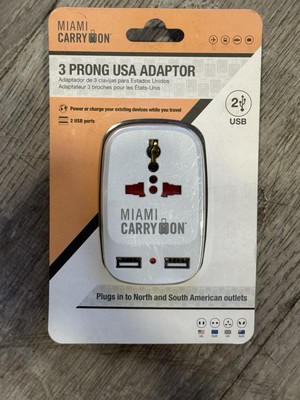 Miami Carry On 3 Prong USA Adaptor w/ 2 USB Ports for North & South ...