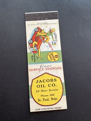 Vintage Nebraska Matchbook “JACOBS OIL Co Gasoline Station” St Paul w ...