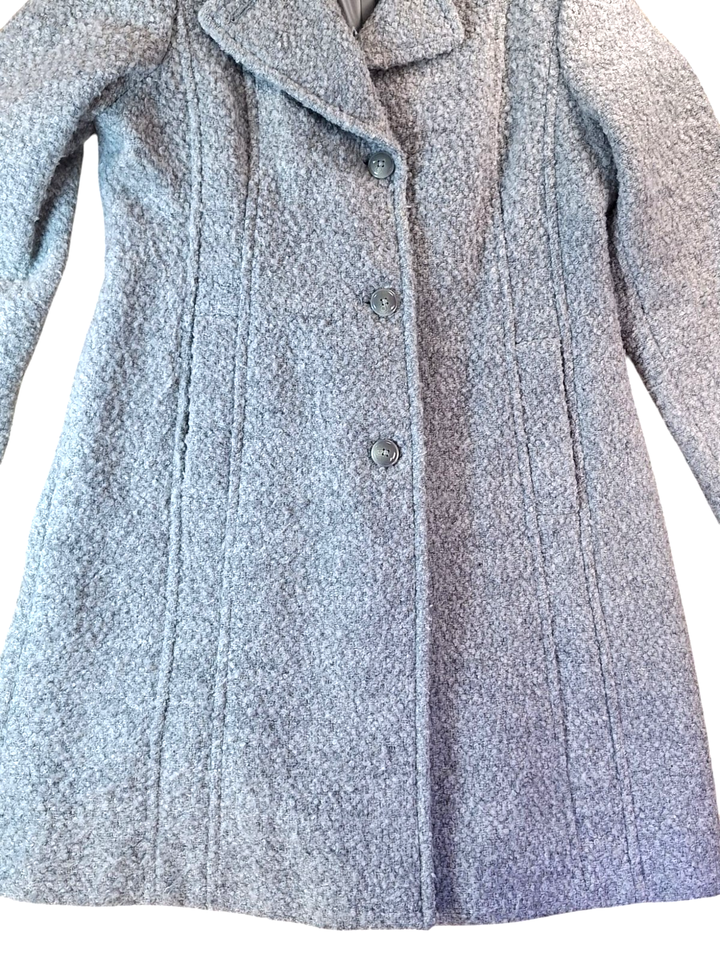 Anne Klein Womens LARGE Wool Blend Long Heavy Coat Gray 3 Buttons Lined ...
