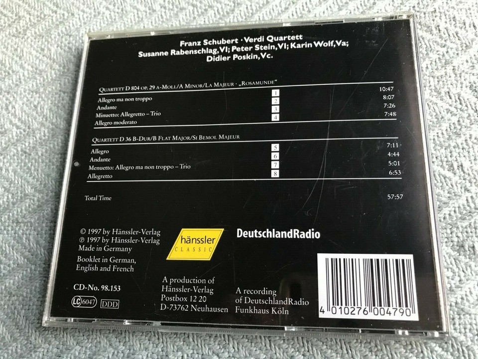 SCHUBERT: Quartette D804 D36 (CD,1997, Haenssler) 4010276004790| eBay