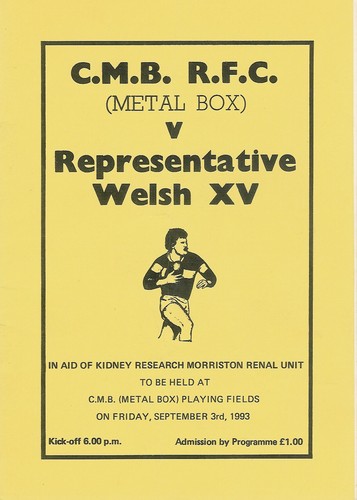Metal Box, Neath v Representative Welsh XV 3 Sep 1993 RUGBY PROGRAMME ...