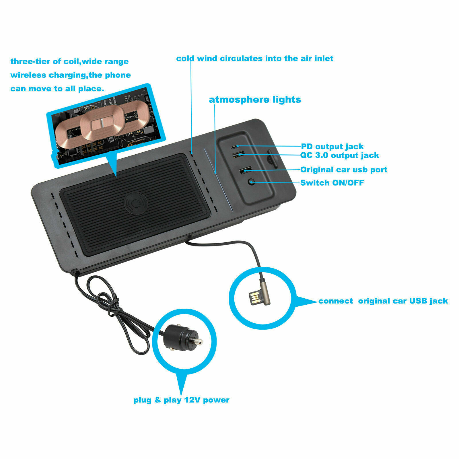 1 Set Wireless Charger 10W 12-24V Fast Charging Dual USB For Ford F150 ...