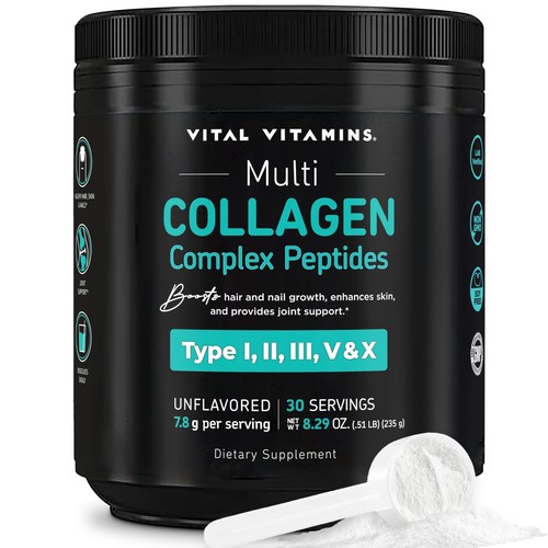 Vital Vitamins Multi Collagen Peptides Powder - Unflavored Easy to ...