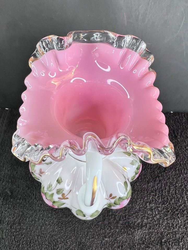 Fenton Charleton Peach Crest Large Pitcher / Vase Melon Open Roses ca ...