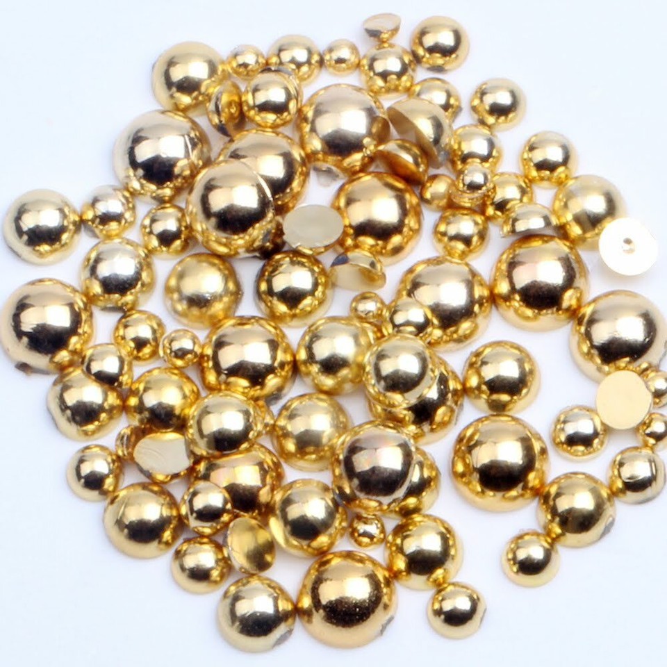 50/250pcs Mixed 3D Gold/Silver Metallic Round Solid Bead Stud Nail Art ...