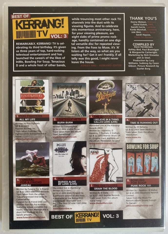 THE BEST OF KERRANG TV VOL 3 AN 8 MUSIC VIDEOS DVD FROM 2003 - FREE ...