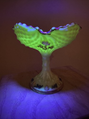 Antique Northwood Argonaut Shell Custard Glass Jam Compote Gilt Uranium ...