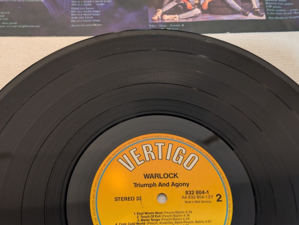 Warlock Triumph And Agony Vinyl LP 1987 1st US Pressing 832 804-1 ...