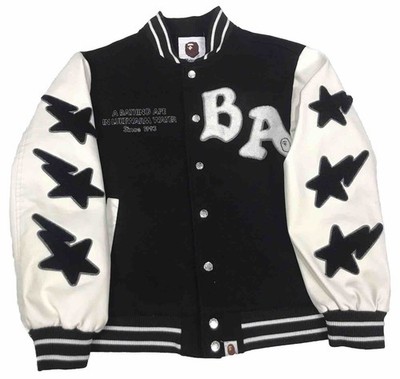 Bape A Bathing Ape School Varsity Jacket Mens M Letterman’s Black White ...