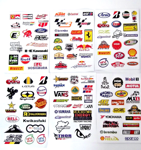6 sheets STICKERS Car Bike Scooter sponsor racing logos. rc cars ...