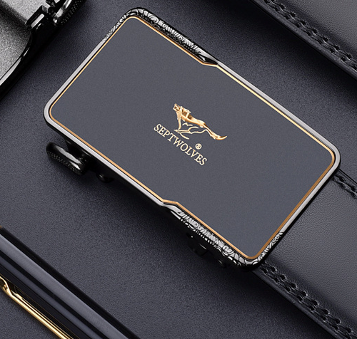 Septwolves Men women waist belt cow leather Auto lock Buckle black ...
