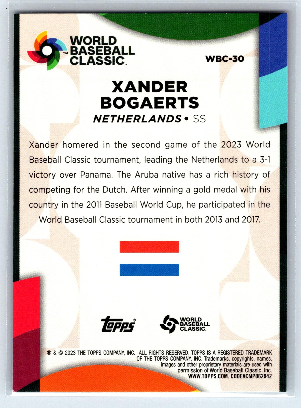 Xander Bogaerts 2023 Topps World Baseball Classic Stars Netherlands #WBC-30 | eBay