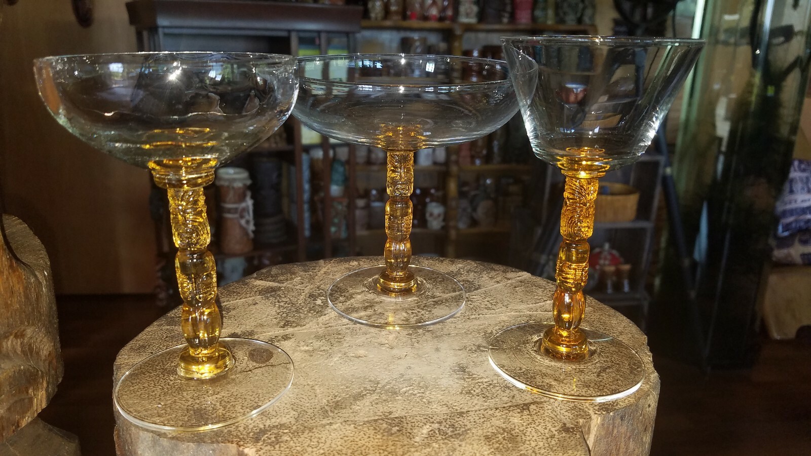 Rare Morgantown Polynesian Amber Tiki Stem Champagne glass Trader Vic's ...