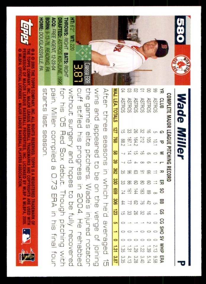 2005 Topps Wade Miller Baseball Cards #580 | eBay