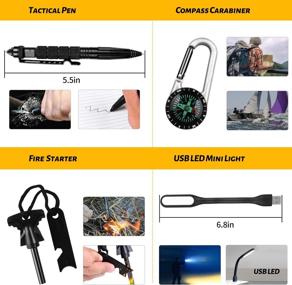 Emergency Survival Gear Kits 60 in 1, Outdoor Survival Tool with ...