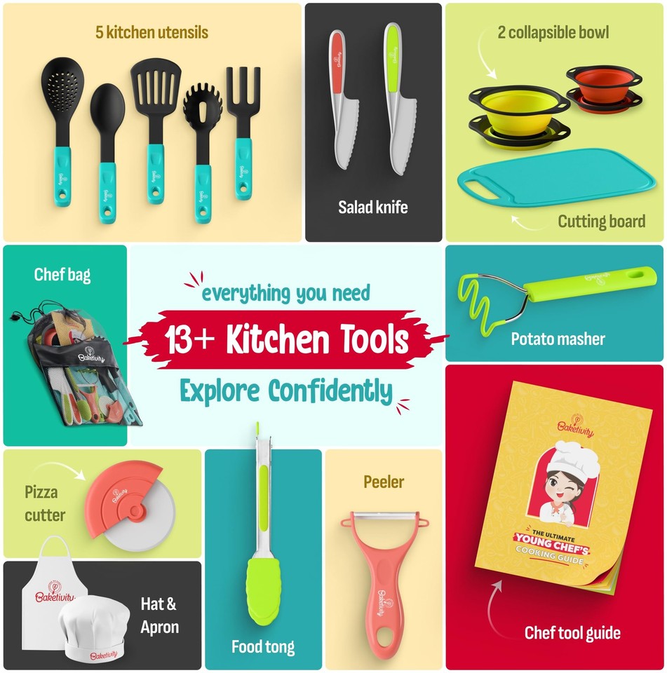 Kids Cooking Set Real Utensils With Kitchen Tool Guide - Complete ...