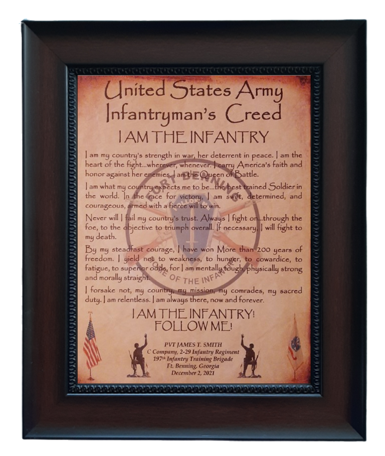 MC-NICE or BETTER: ARMY Infantryman's Creed ALL UNITS Framed ...