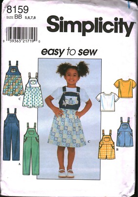 8159 Vintage Simplicity Sewing Pattern Girls 1990s Overalls Jumper Top ...