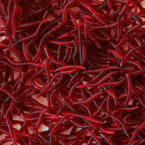 100 Pcs Soft Red Earthworm Fishing Bait Worm Lures Crankbaits Hooks ...